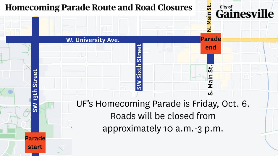 Where to best view UF’s homecoming parade today | MAP - 352today