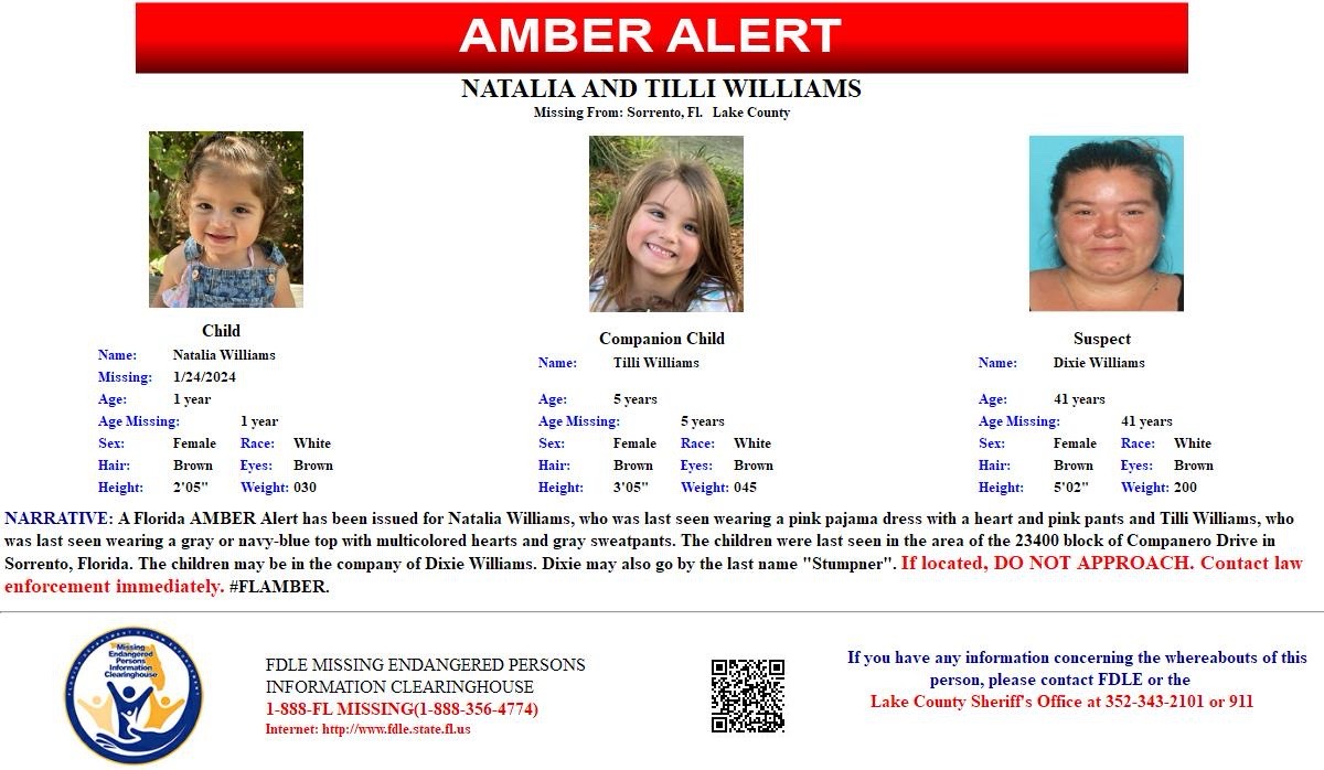 AMBER ALERT CANCELED: Girls found safe, mom in custody - 352 Today