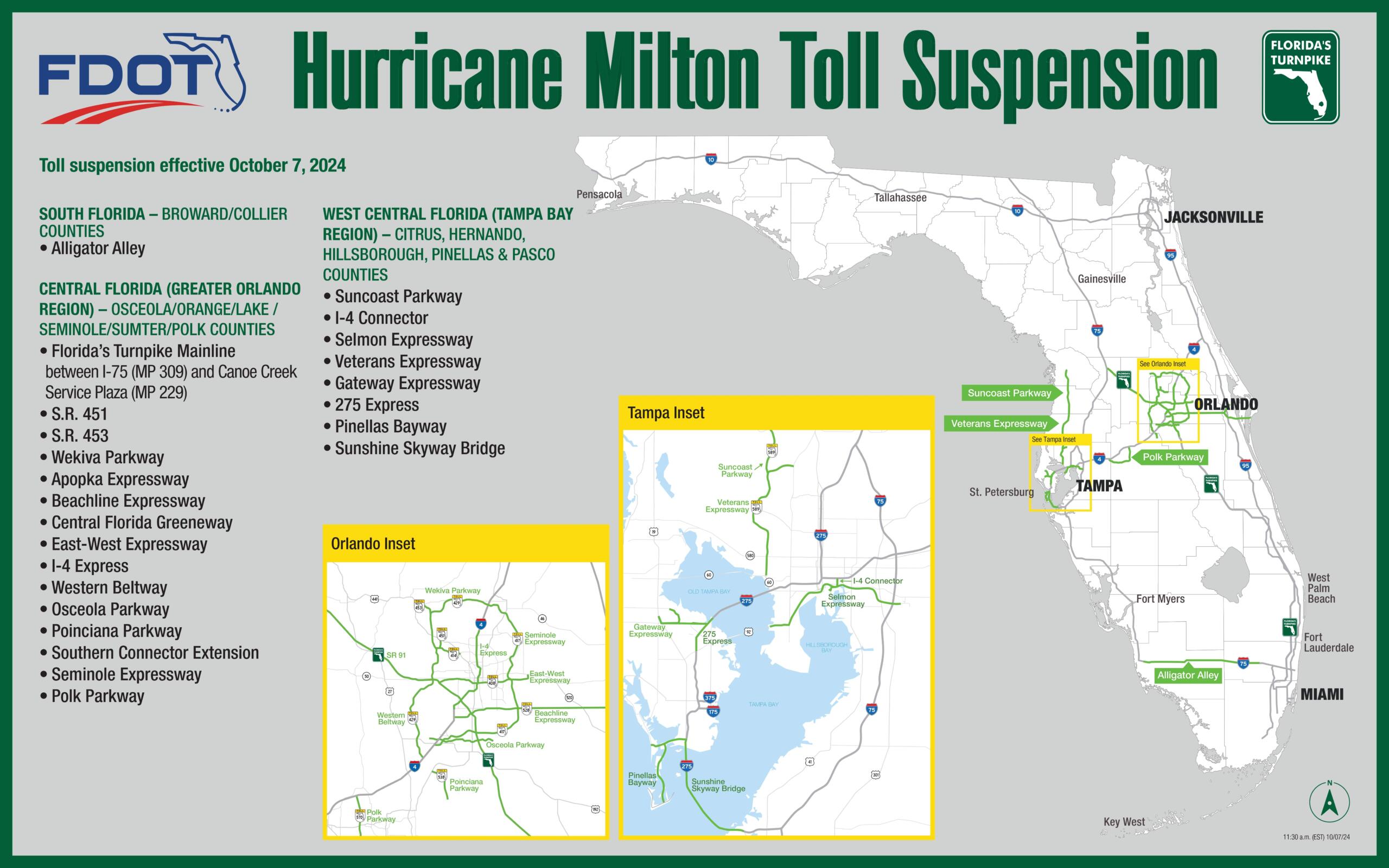 Governor Ron DeSantis suspends tolls as Hurricane Milton approaches ...
